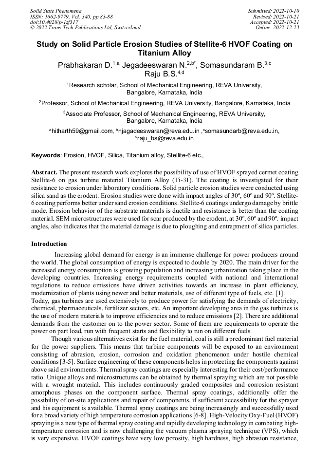 Study on Solid Particle Erosion Studies of Stellite-6 HVOF Coating on ...