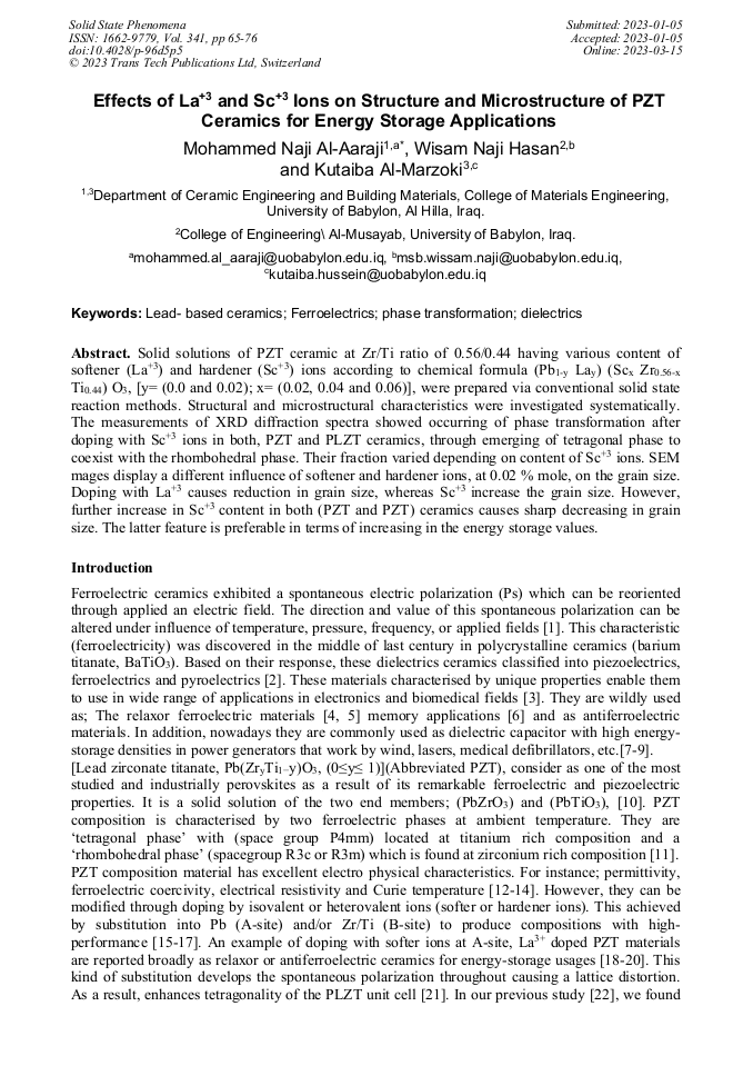 Effects of La+3 and Sc+3 Ions on Structure and Microstructure of PZT ...