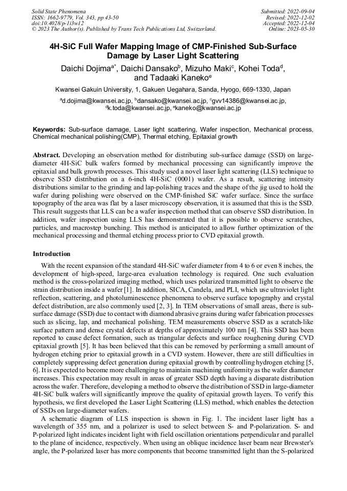 4H-SiC Full Wafer Mapping Image of CMP-Finished Sub-Surface Damage by ...