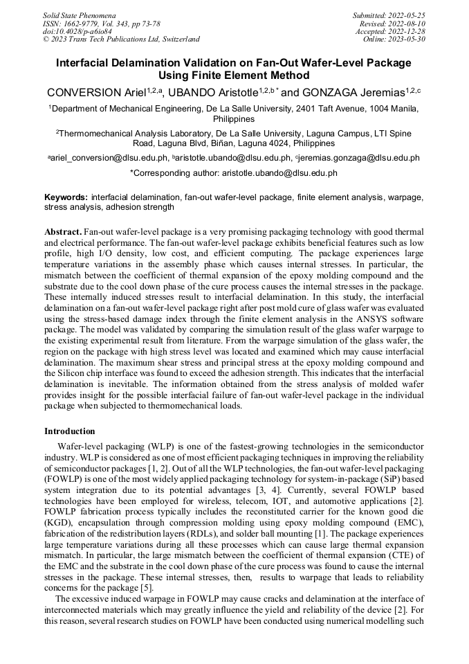 Interfacial Delamination Validation on Fan-Out Wafer-Level Package ...