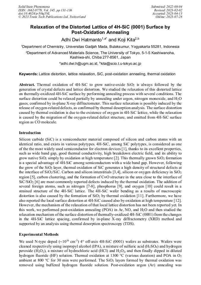 Relaxation of the Distorted Lattice of 4H-SiC (0001) Surface by Post ...