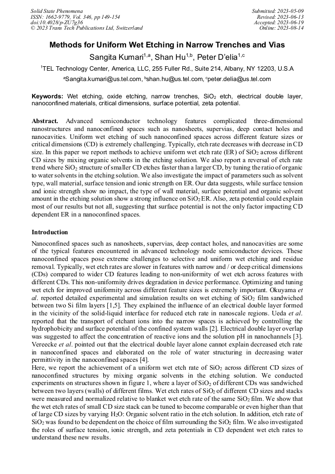 Methods for Uniform Wet Etching in Narrow Trenches and Vias ...