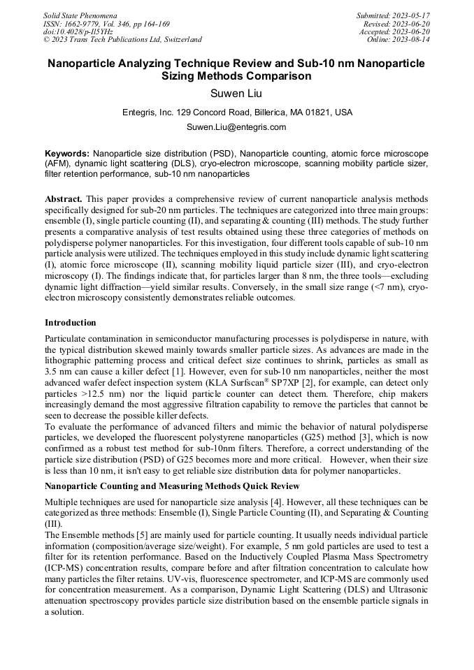Nanoparticle Analyzing Technique Review and Sub-10 nm Nanoparticle ...