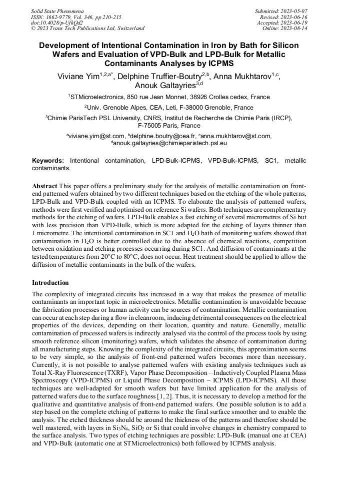 Development of Intentional Contamination in Iron by Bath for Silicon ...