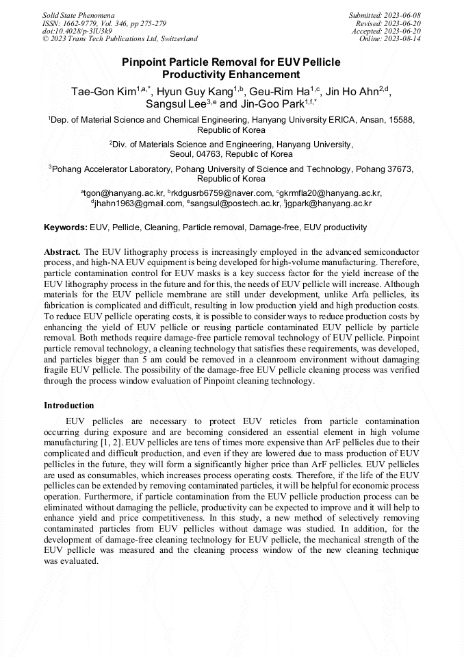 Pinpoint Particle Removal for EUV Pellicle Productivity Enhancement ...