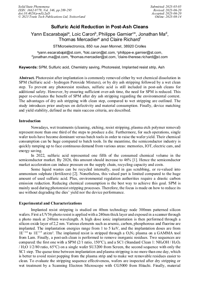 Sulfuric Acid Reduction in Post-Ash Cleans | Scientific.Net