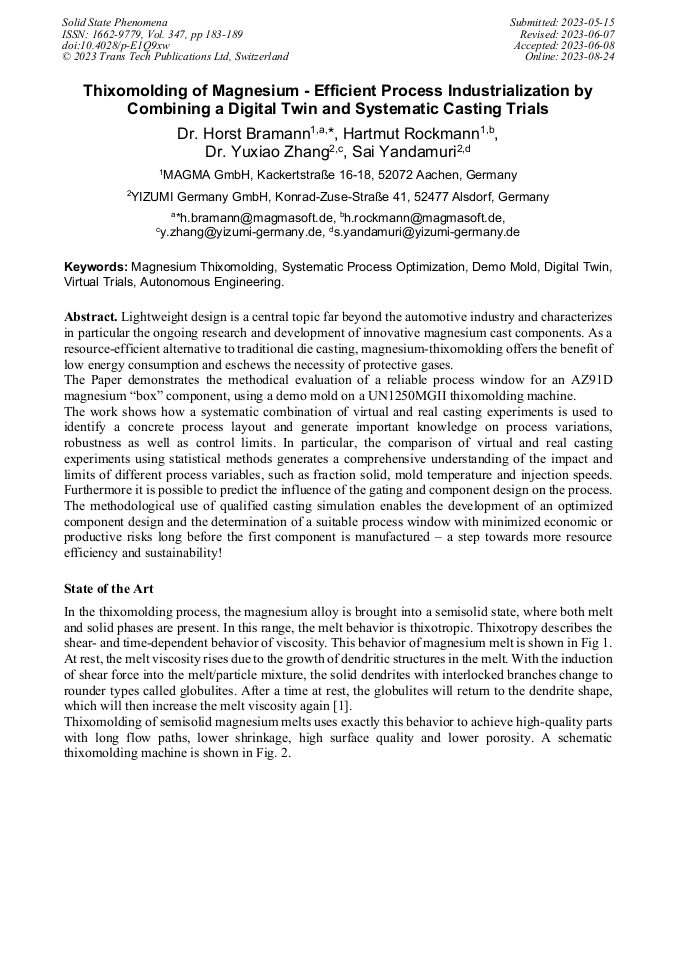 Thixomolding of Magnesium - Efficient Process Industrialization by ...