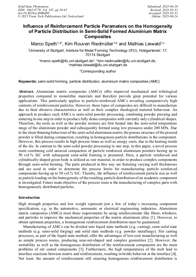 Influence of Reinforcement Particle Parameters on the Homogeneity of ...