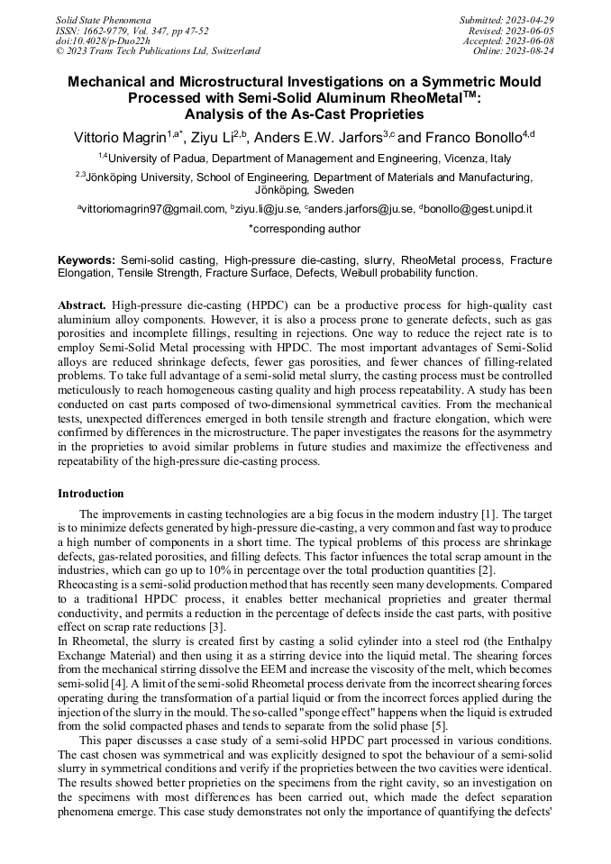 Mechanical and Microstructural Investigations on a Symmetric Mould Processed with Semi-Solid ...