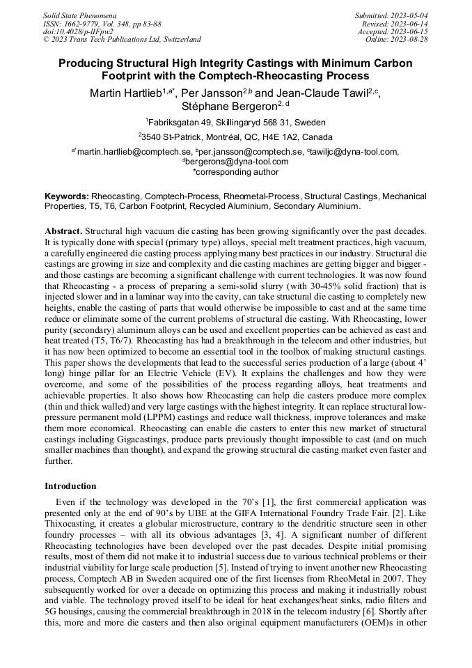 Producing Structural High Integrity Castings with Minimum Carbon ...