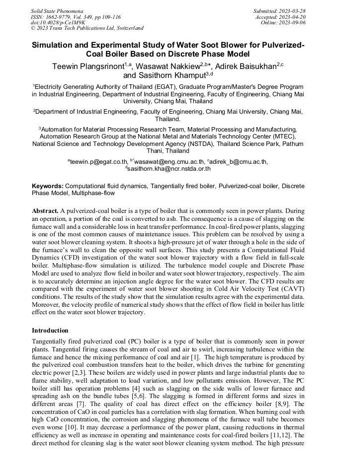 Simulation and Experimental Study of Water Soot Blower for Pulverized ...