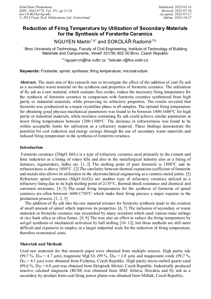 Reduction of Firing Temperature by Utilization of Secondary Materials ...
