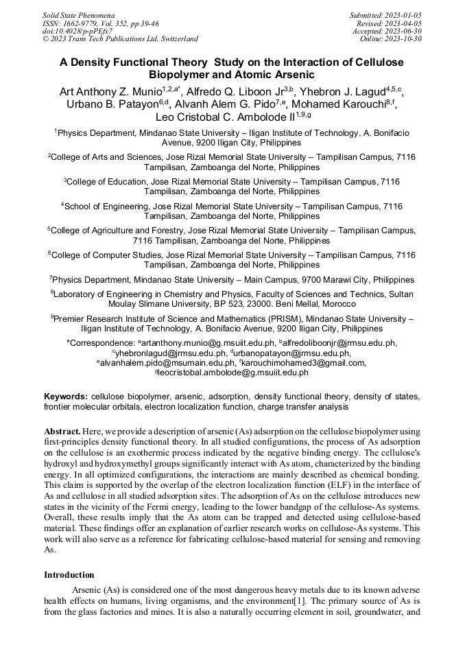 A Density Functional Theory Study on the Interaction of Cellulose ...