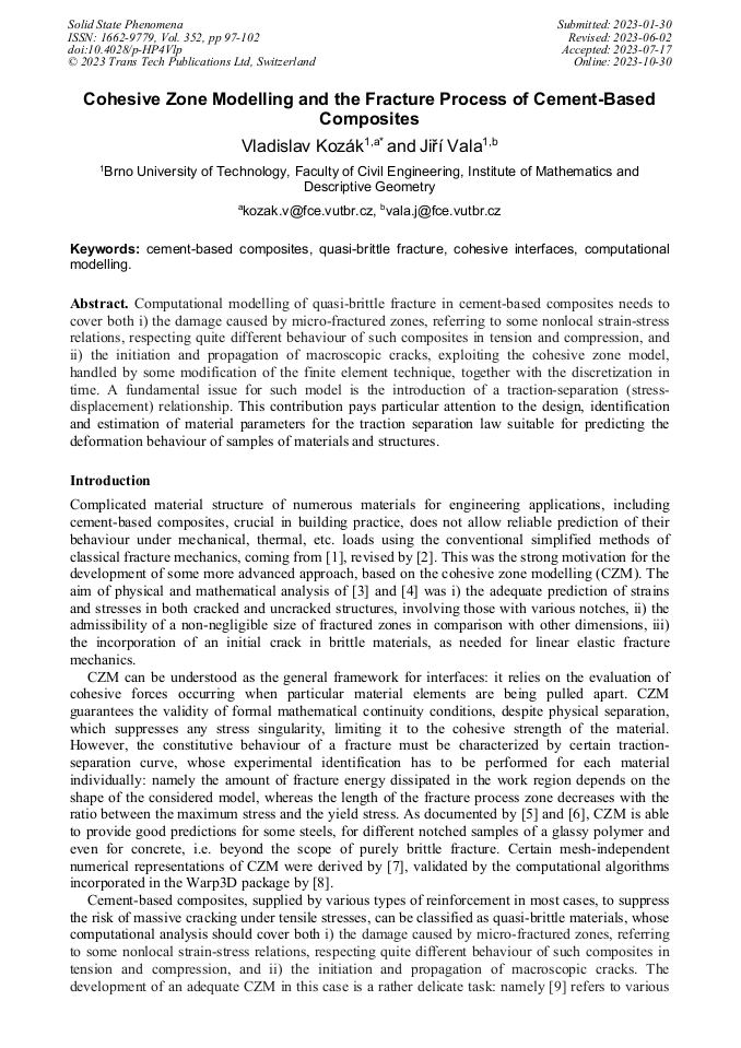 Cohesive Zone Modelling and the Fracture Process of Cement-Based ...