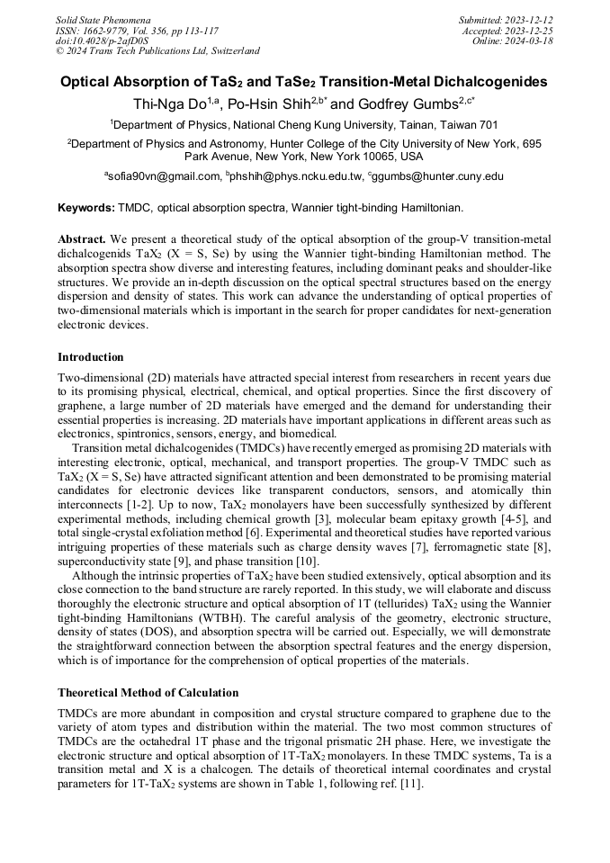 Optical Absorption of TaS2 and TaSe2 Transition-Metal Dichalcogenides ...