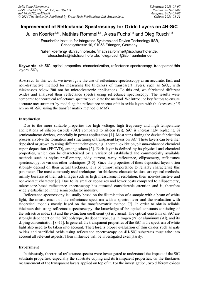 Improvement of Reflectance Spectroscopy for Oxide Layers on 4H-SiC ...