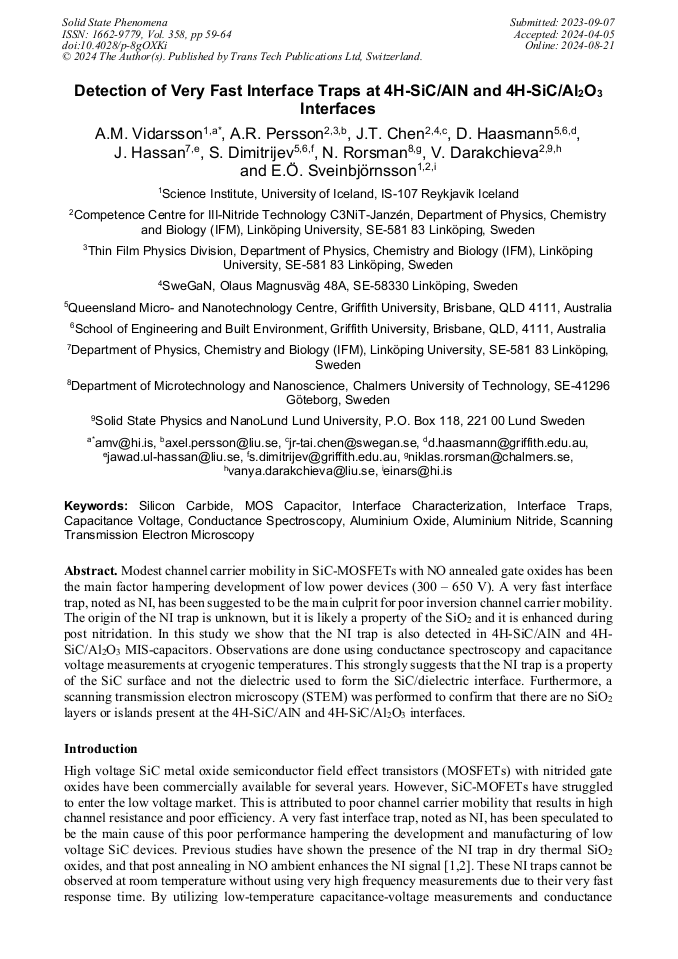 Detection of Very Fast Interface Traps at 4H-SiC/AlN and 4H-SiC/Al2O3 ...