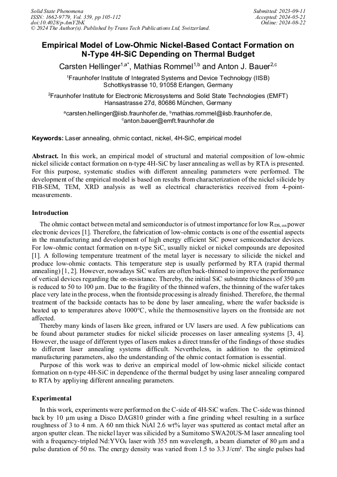 Empirical Model of Low-Ohmic Nickel-Based Contact Formation on N-Type ...