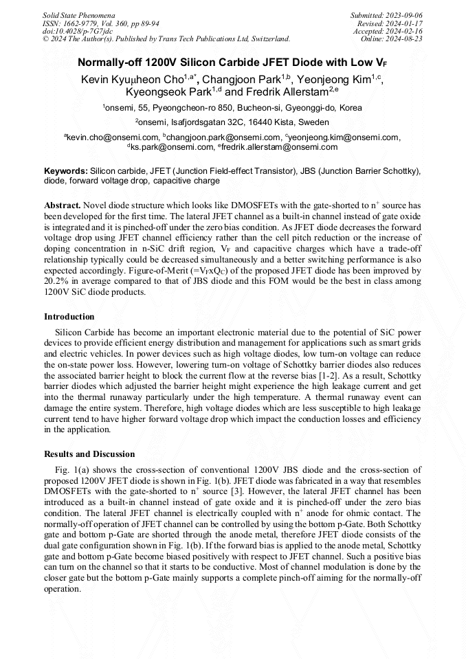 Normally-Off 1200V Silicon Carbide JFET Diode with Low VF | Scientific.Net