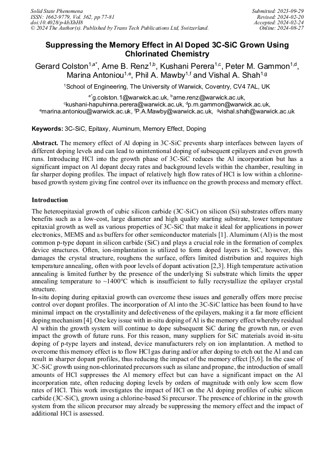 Suppressing the Memory Effect in Al Doped 3C-SiC Grown Using ...