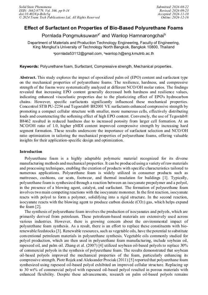 Effect of Surfactant on Properties of Bio-Based Polyurethane Foams ...