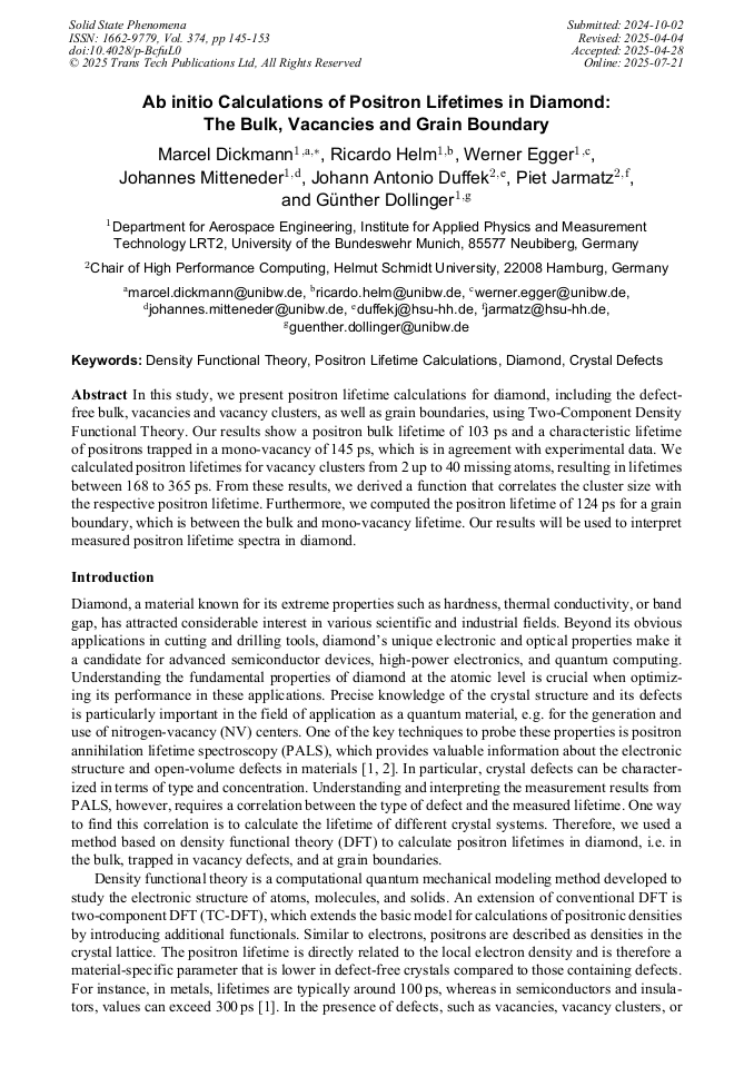 Ab Initio Calculations of Positron Lifetimes in Diamond: The Bulk ...