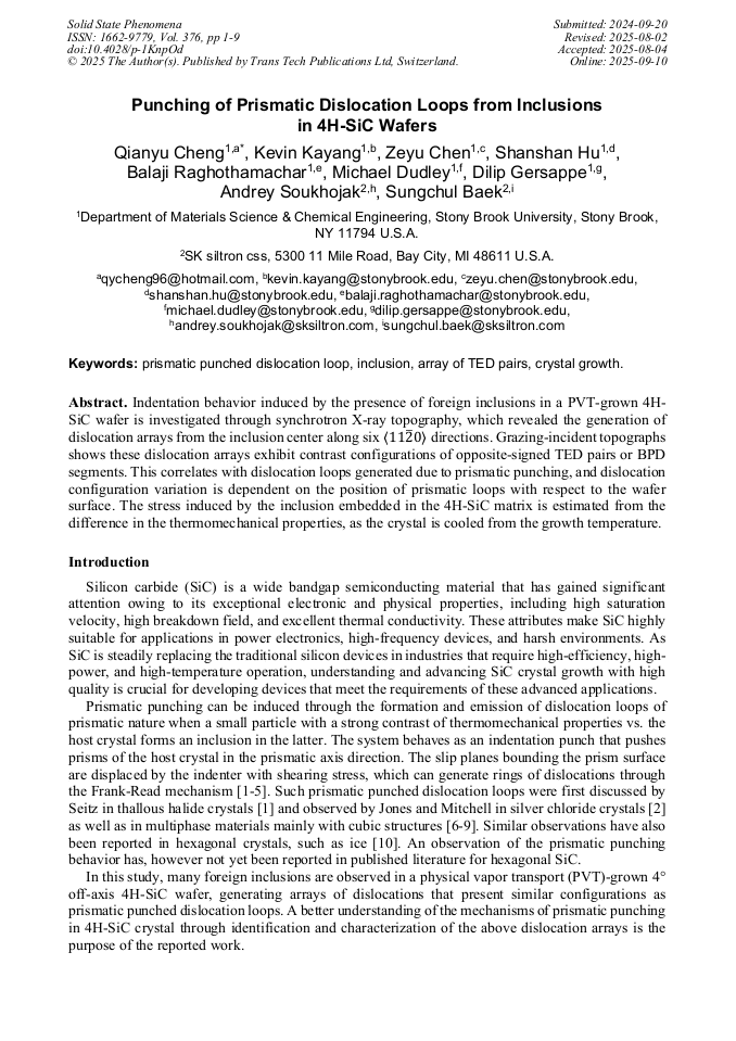 Punching of Prismatic Dislocation Loops from Inclusions in 4H-SiC ...