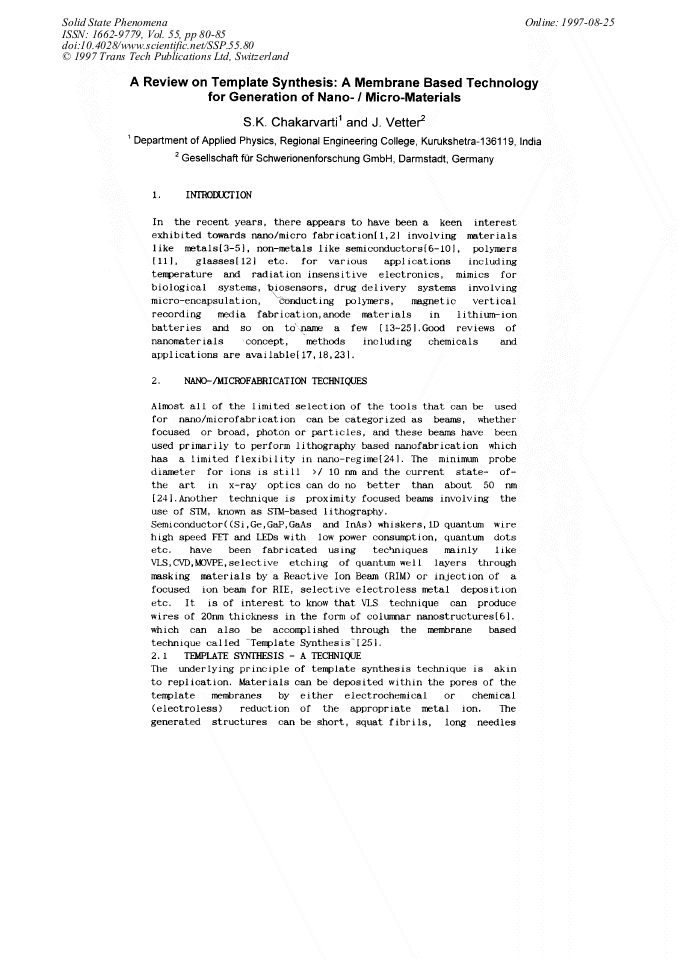 A Review on Template Synthesis: A Membrane Based Technology for ...