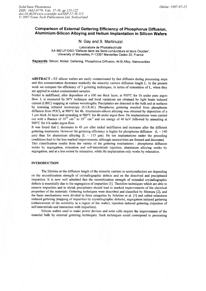 Comparison of External Gettering Efficiency of Phosphorus Diffusion ...
