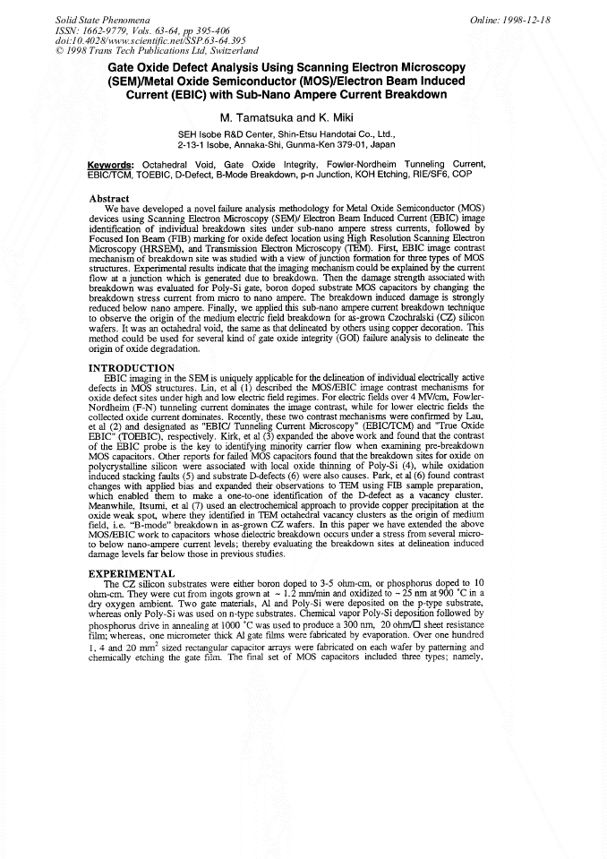 Gate Oxide Defect Analysis Using Scanning Electron Microscopy (SEM ...