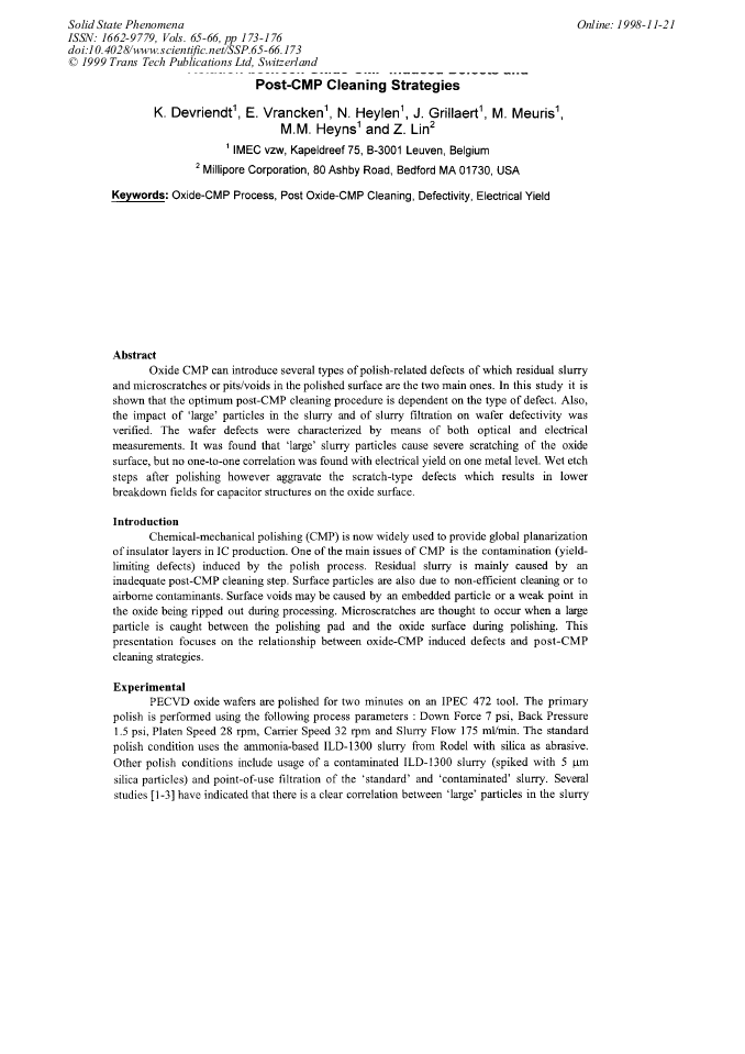 Relation between Oxide-CMP Induced Defects and Post-CMP Cleaning ...