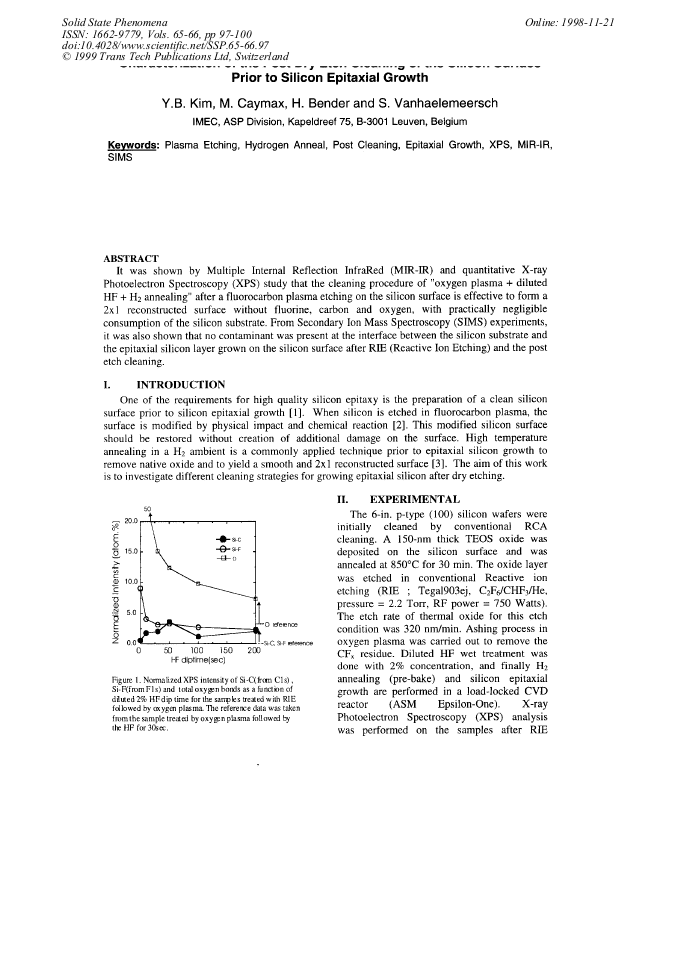 Characterization of the Post Dry Etch Cleaning of the Silicon Surface ...