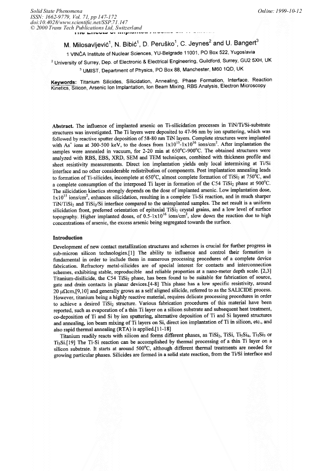 The Effects of Implanted Arsenic on Ti-Silicide Formation | Scientific.Net