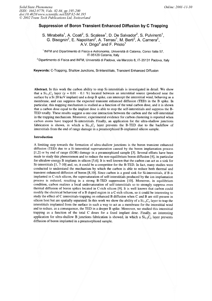 Suppression of Boron Transient Enhanced Diffusion by C Trapping ...