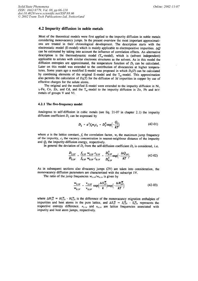 Impurity Diffusion: Impurity Diffusion in Noble Metals | Scientific.Net