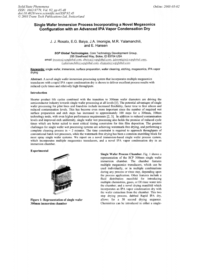Single Wafer Immersion Process Incorporating a Novel Megasonics ...