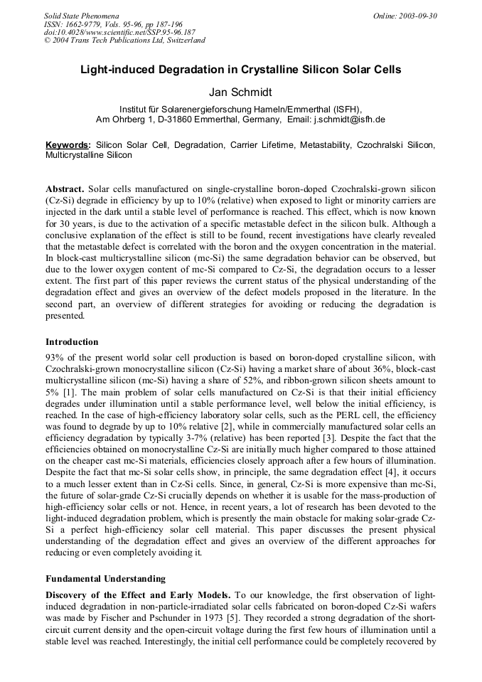 Light-Induced Degradation in Crystalline Silicon Solar Cells ...