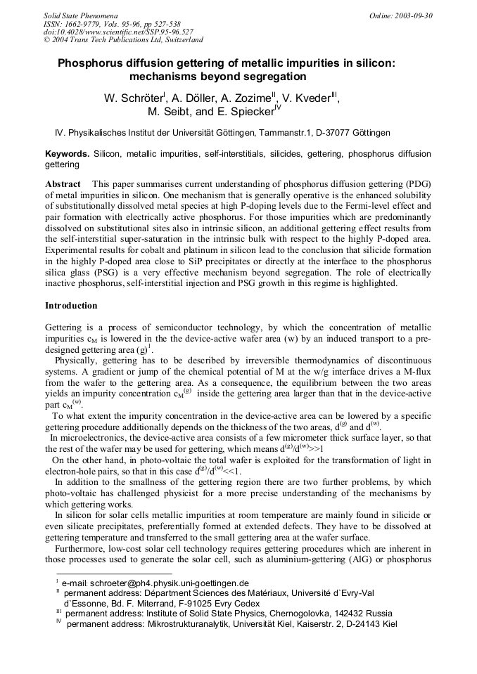 Phosphorus Diffusion Gettering of Metallic Impurities in Silicon ...