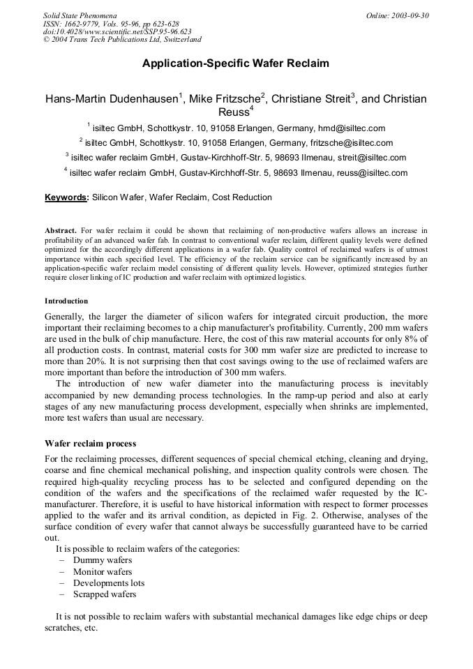 Application-Specific Wafer Reclaim | Scientific.Net